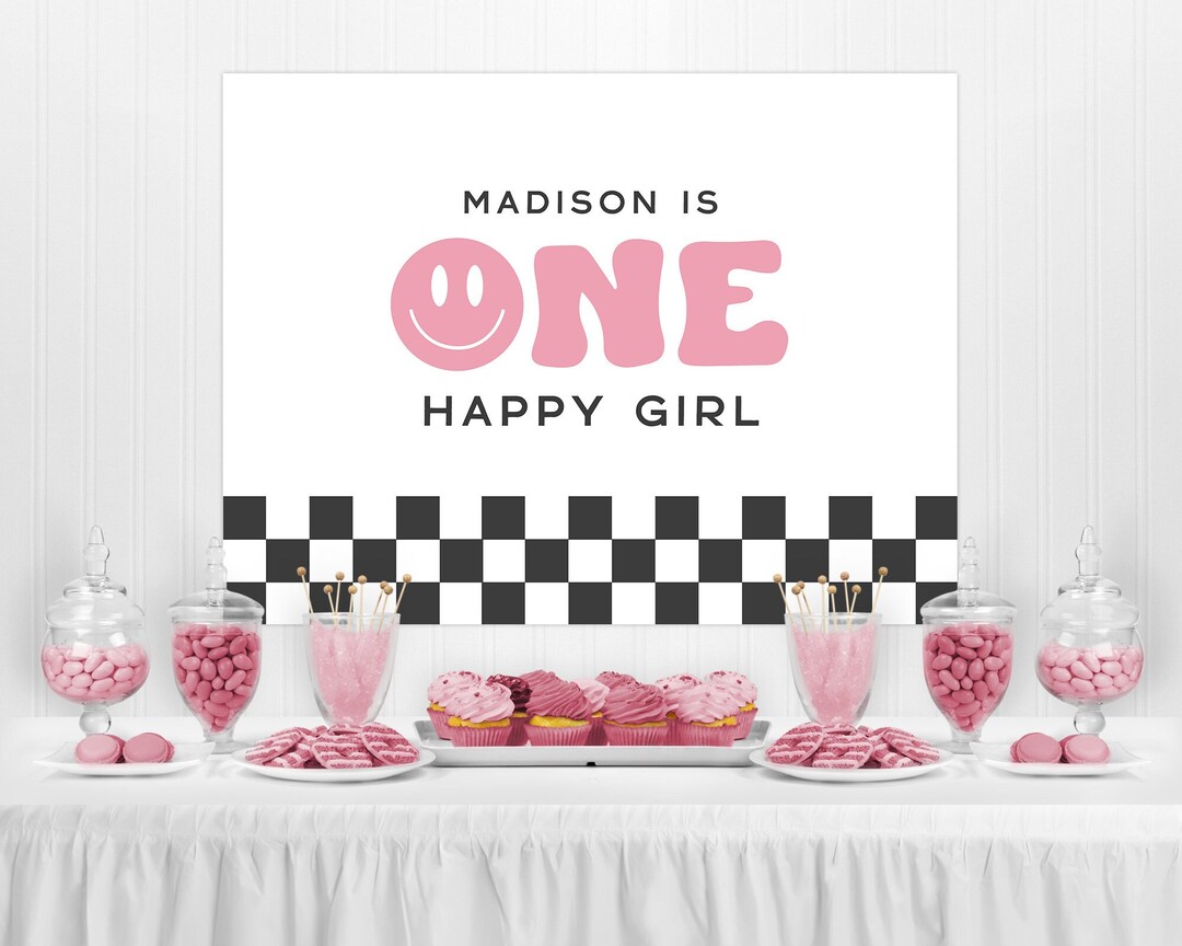 Editable One Happy Girl Backdrop Banner Template One Happy Babe Party ...