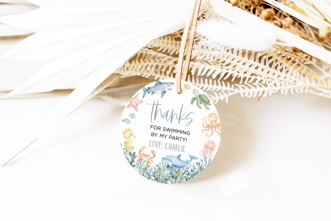 Editable Under the Sea Birthday Party Round Favor Tag, Ocean Theme ...