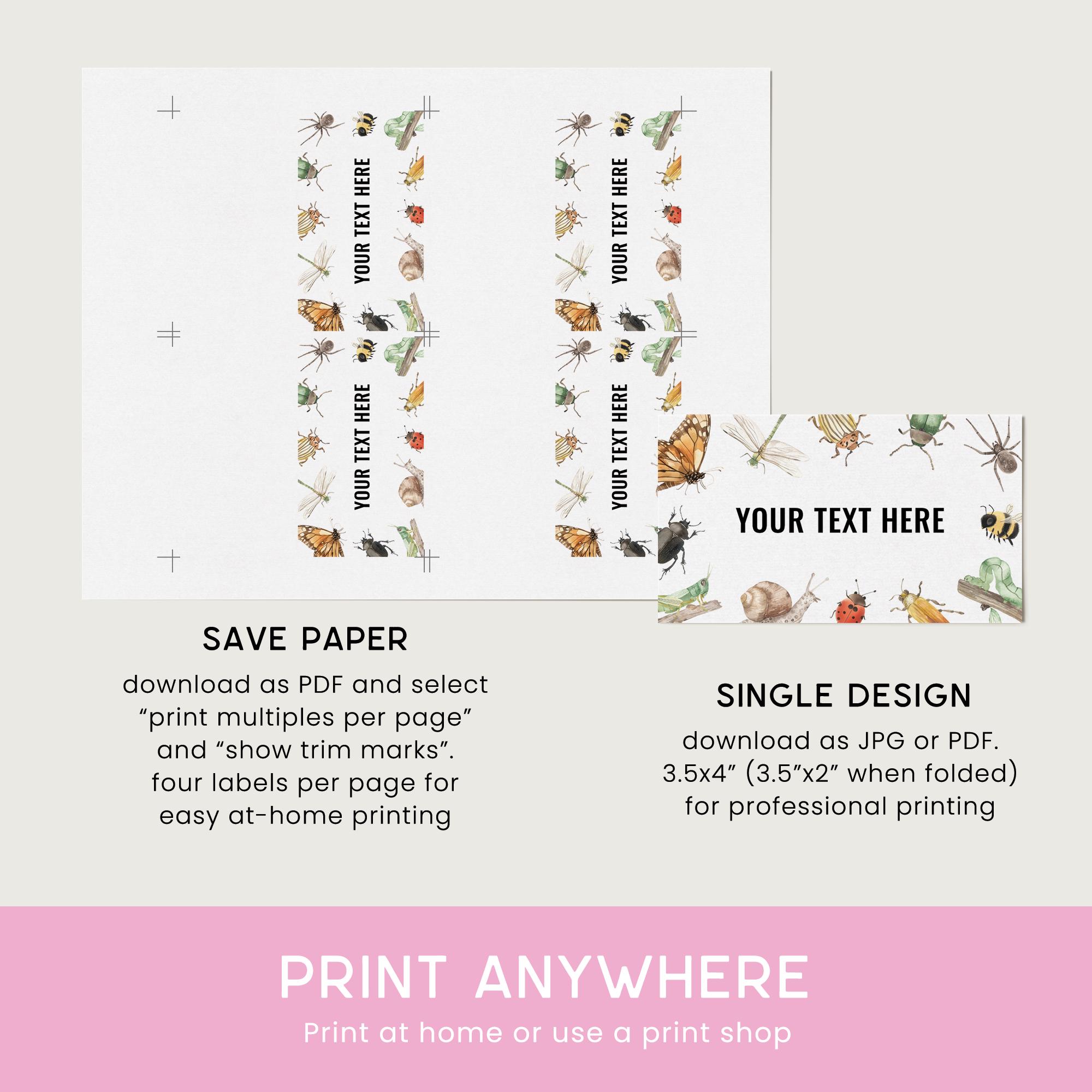 Bug Food Labels, Insect Birthday Buffet Card, Outdoor Theme Nature ...