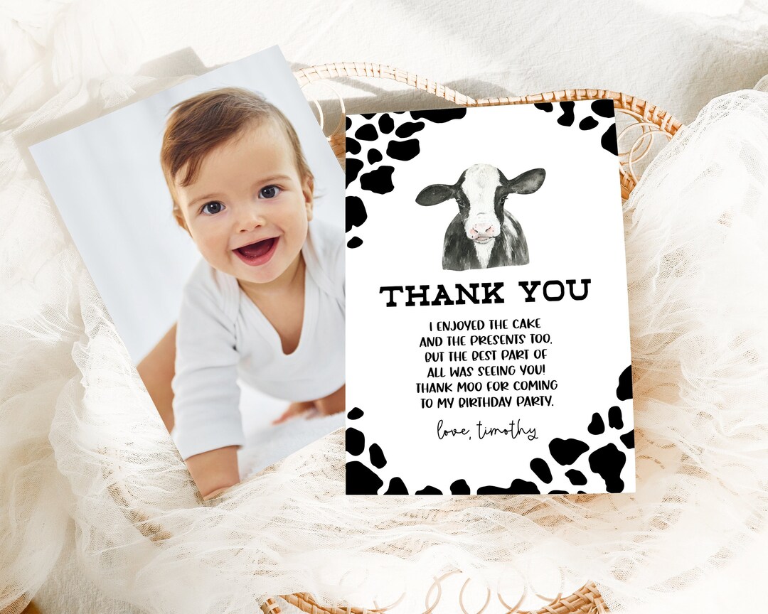 Cow Thank You Card, Holy Cow Birthday Thank You Card Editable Template ...