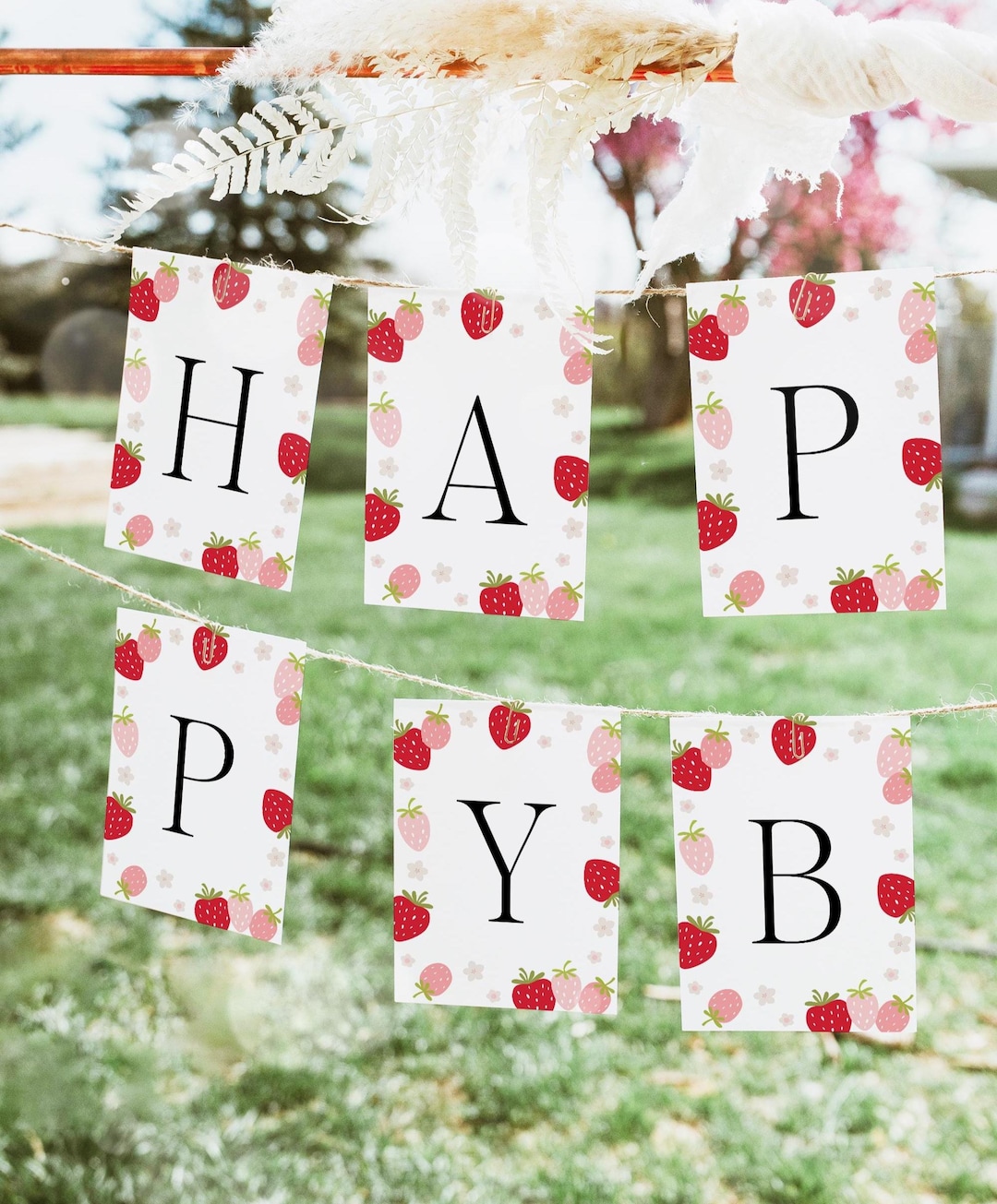 Strawberry Happy Birthday Banner, Berry First Party Banner, Printable ...