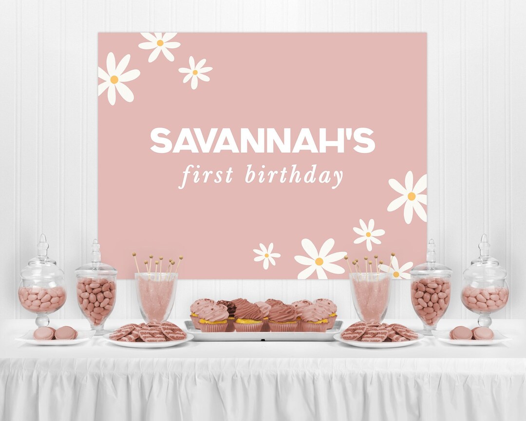 Editable Daisy Backdrop Banner Template Daisies Girl Party Tapestry ...
