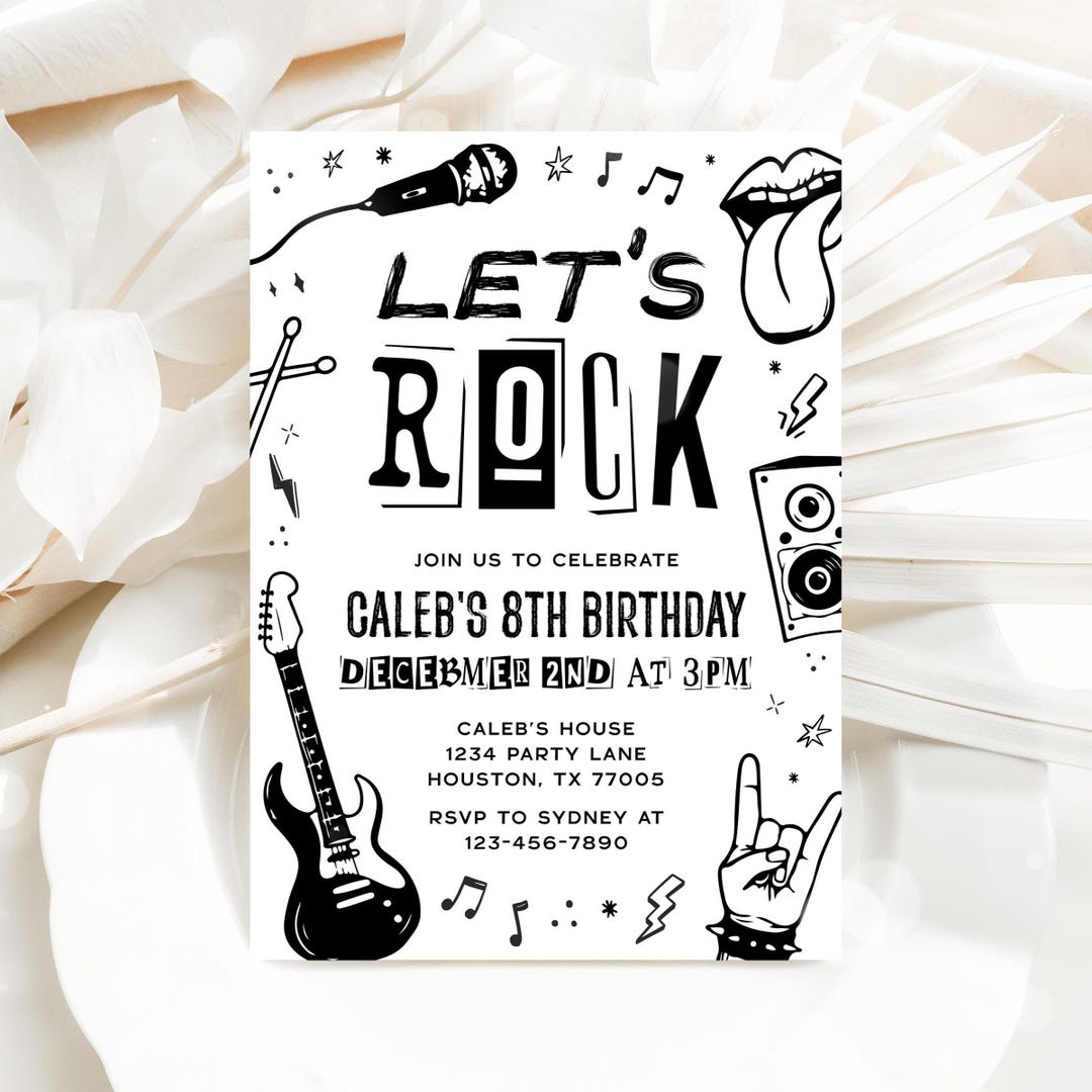 Rock and Roll Birthday Invitation, Let's Rock Invite, Rock ’N Roll ...