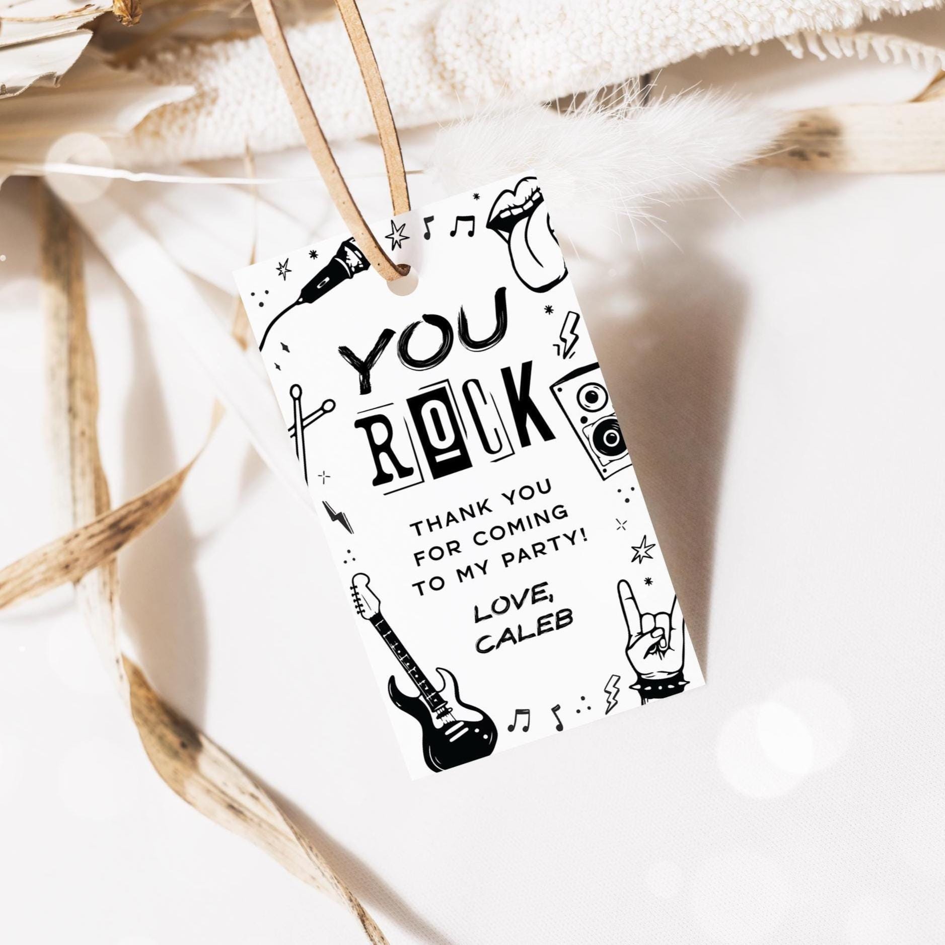 Rock and Roll Favor Tag, Rock N Roll Thank You Tags, Music Theme Goodie ...