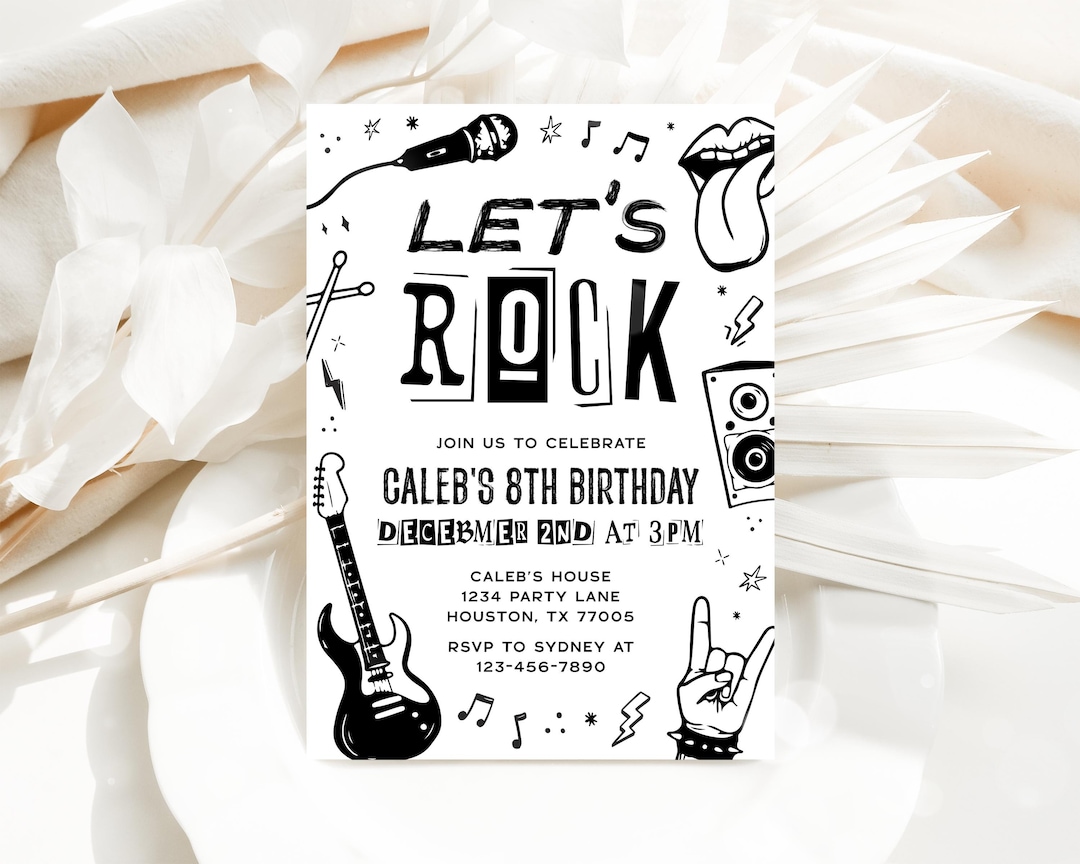 Rock and Roll Birthday Invitation Let's Rock Invite Rock ’N Roll ...