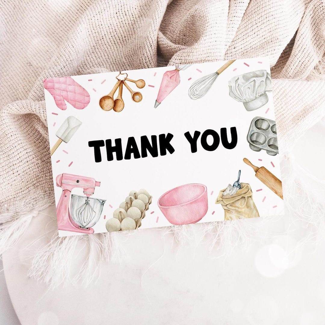 Baking Thank You Card, Cupcake Decorating Thank You Note, Cooking Girl ...