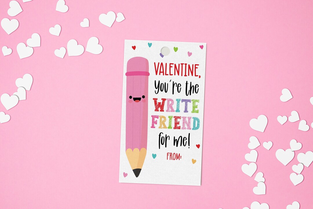 Printable Pencil Valentines Day Gift Tag, Pink Girl's Valentine Write ...