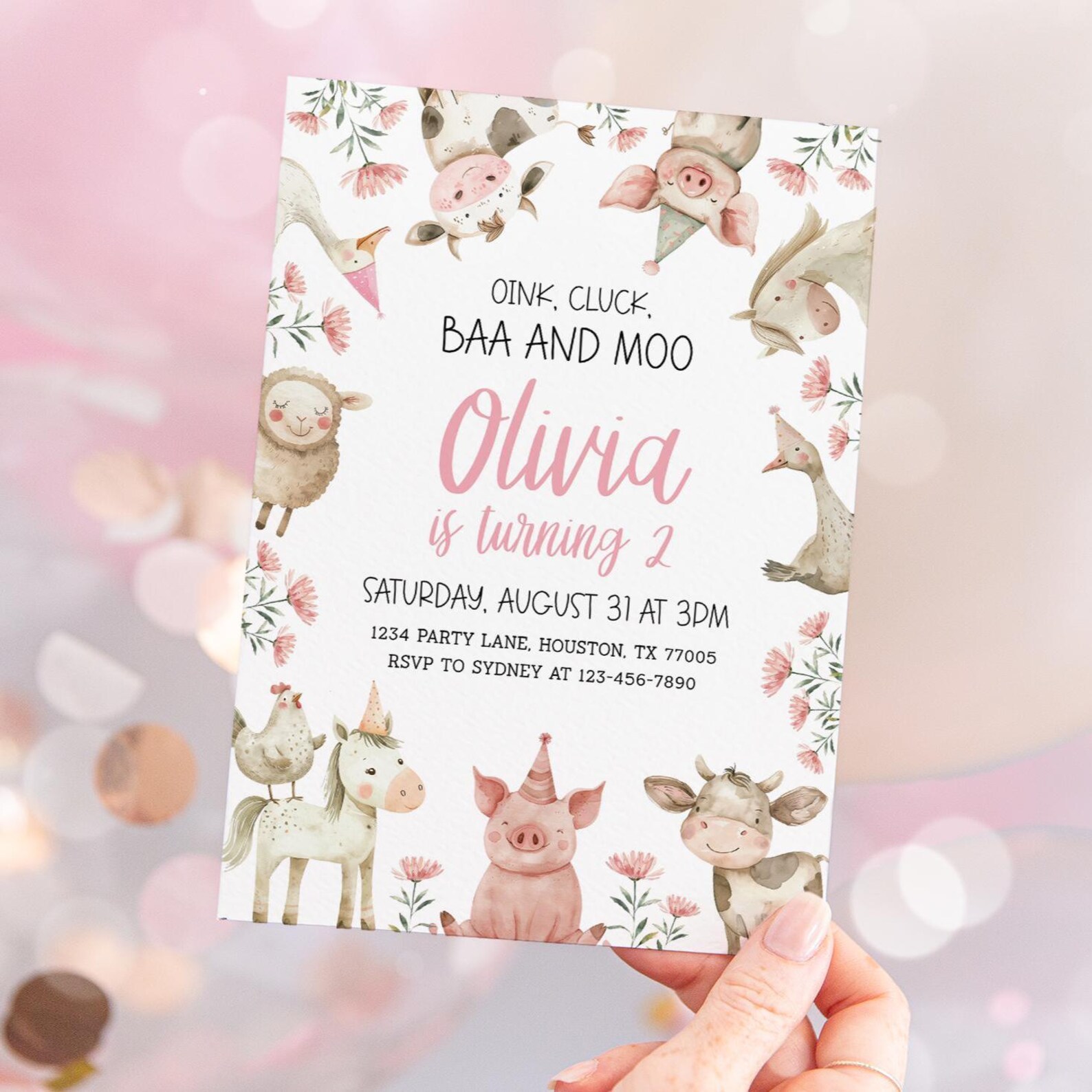 Baa Oink Moo I'm Two Invitation, Farm Girl 2nd Birthday Party, Barnyard ...