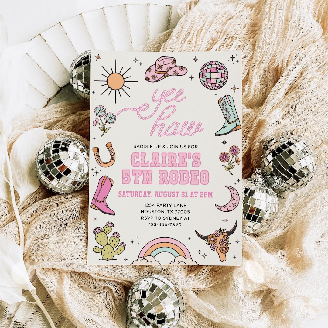 Space Cowgirl Invitation, Disco Rodeo Birthday Party, Groovy Western ...