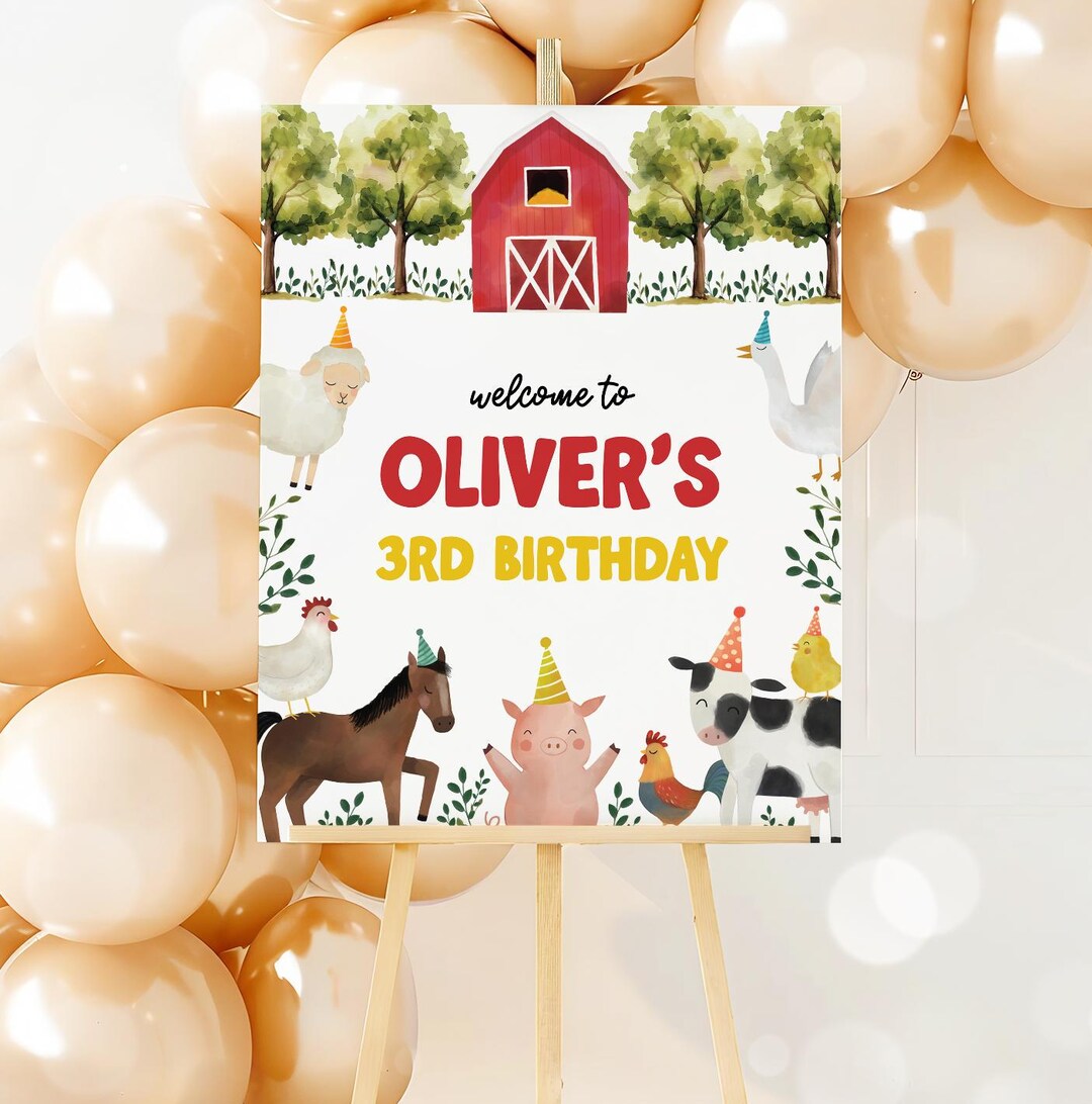 Farm Welcome Sign, Barnyard Birthday Sign, Barn Animals Theme Party ...