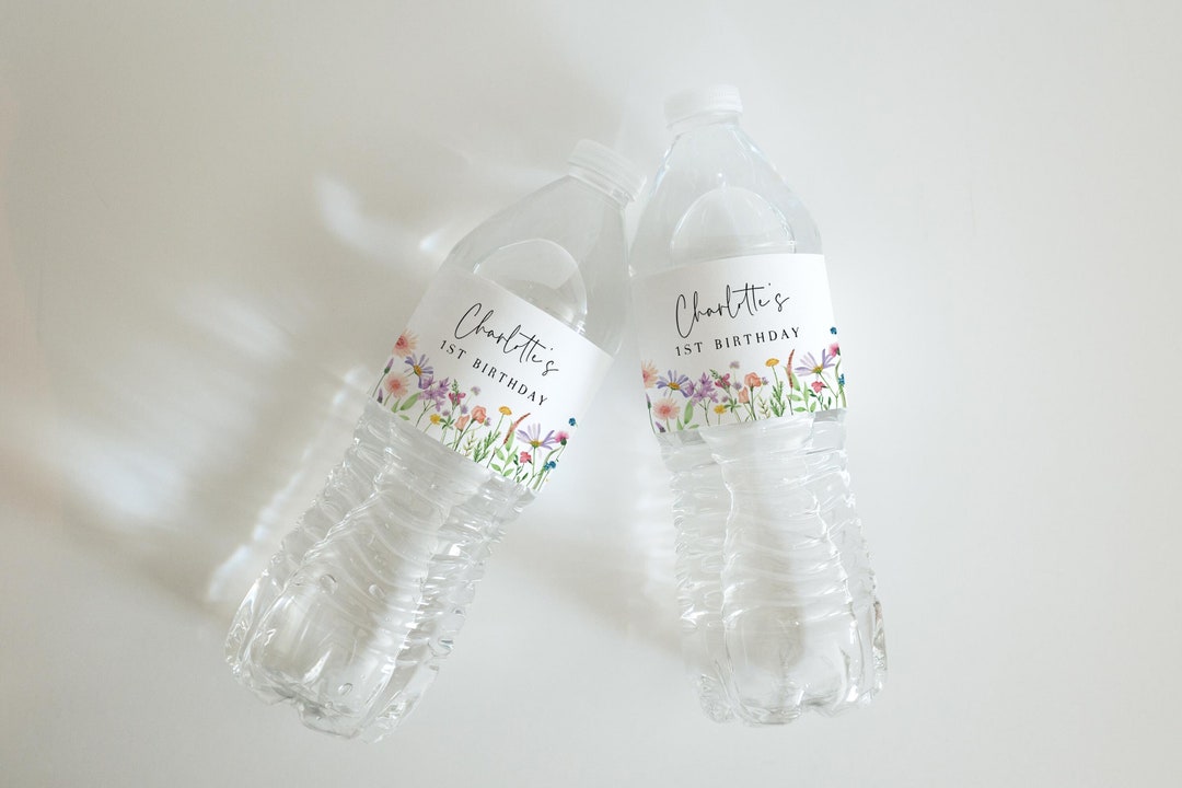 Editable Wildflower Water Bottle Label, Floral Garden Party Birthday ...