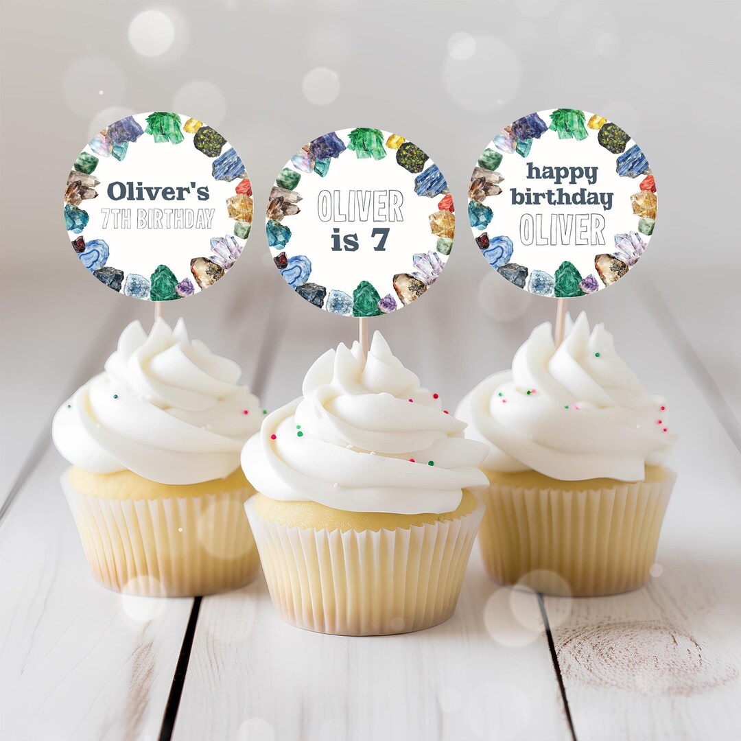 Geology Cupcake Toppers, Rock Cake Topper, Geode Crystal Gem Birthday ...