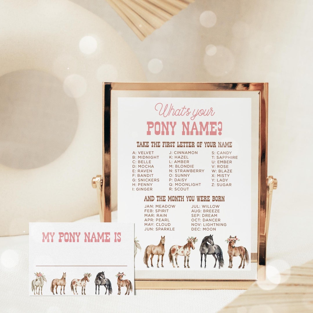 What's Your Pony Name Game, Horse Name Game, Western Cowgirl Birthday ...