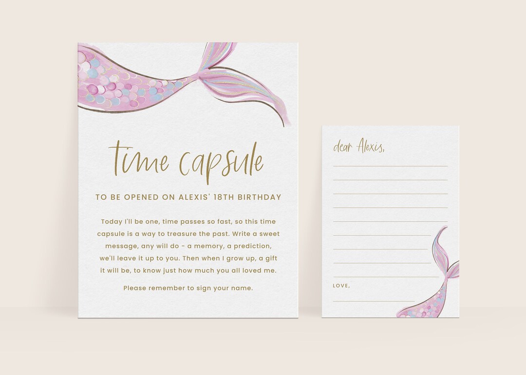 Editable Mermaid Time Capsule Pink Mermaid Birthday Guest - Etsy