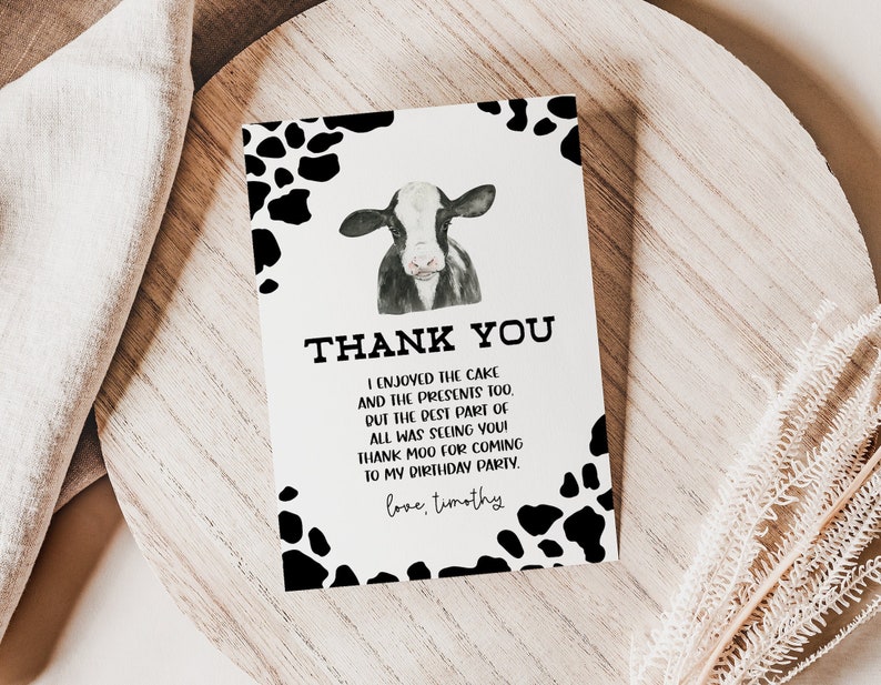 Cow Thank You Card Holy Cow Birthday Thank You Card Editable - Etsy