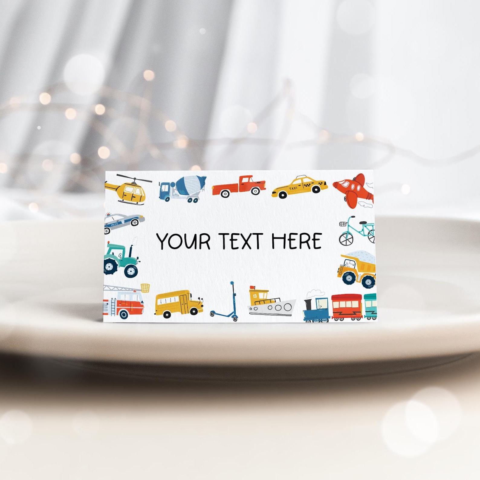 Editable Transportation Food Labels, Cars Trucks Vehicles Buffet Tent ...