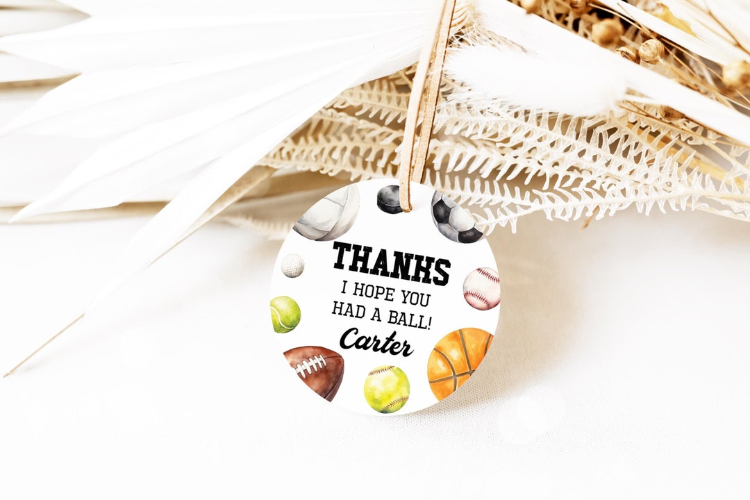 Editable Sports Birthday Party Round Favor Tag, Sports Theme Goodie Bag ...