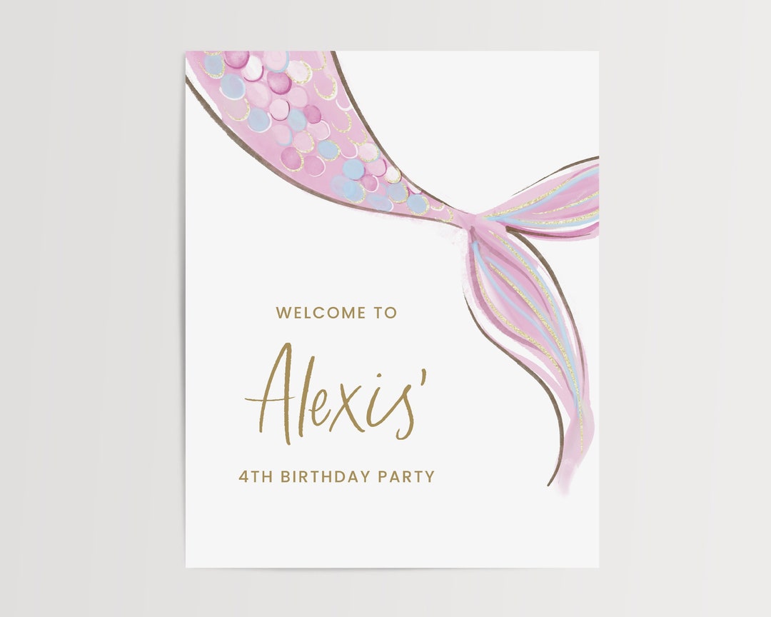 Mermaid Birthday Welcome Sign, Modern Mermaid Welcome Sign, Pink ...