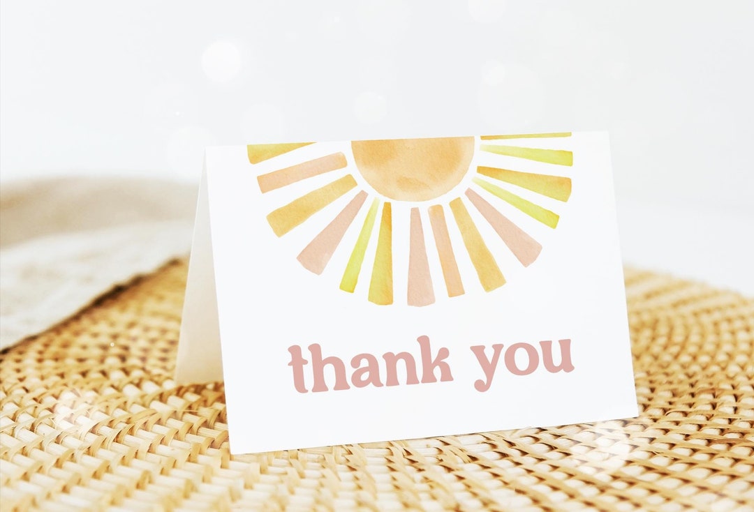 Editable Sunshine Thank You Card, First Trip Around the Sun Folded ...