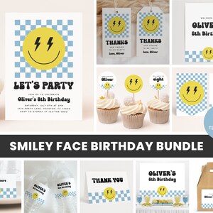 Smiley Face Boy Birthday Party Bundle Retro Lightning Bolt Eyes Smiley ...
