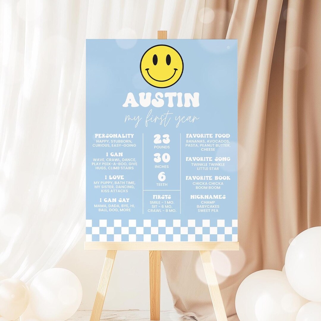 Smiley Face Milestone Board, One Happy Dude 1st Birthday Milestone ...