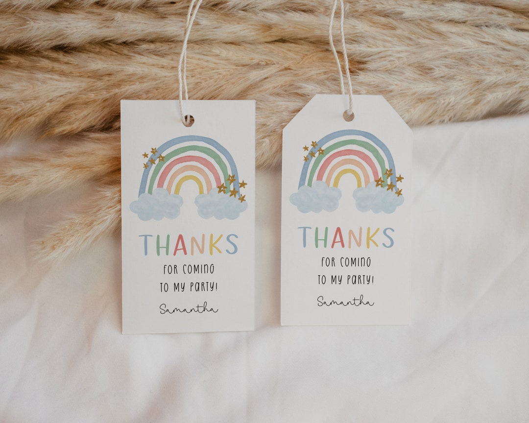 Editable Rainbow Birthday Party Favor Tag, Rainbow Thank You Tag ...