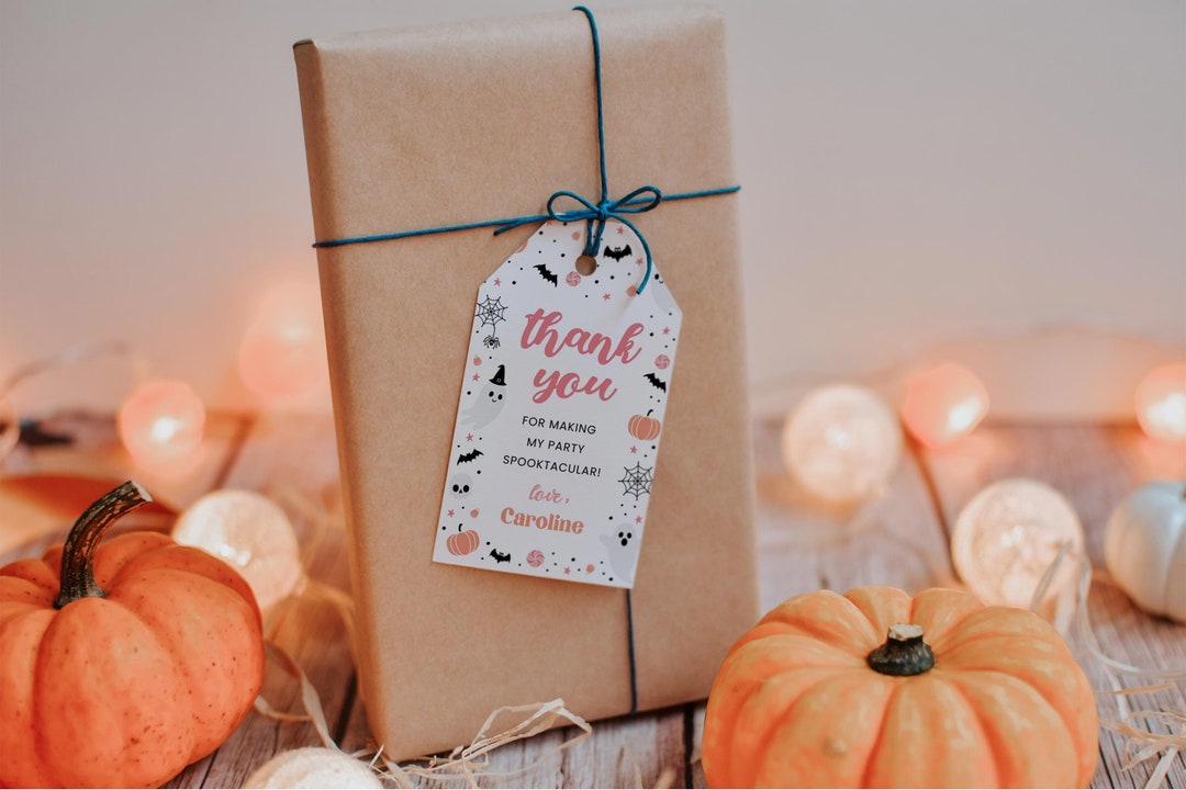 Editable Pink Halloween Girl Birthday Party Favor Tag Cute Ghost ...