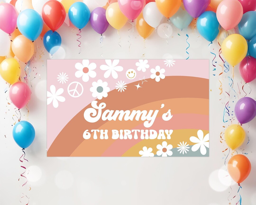 Groovy Birthday Backdrop Groovy Banner Flower Power Party Tapestry ...