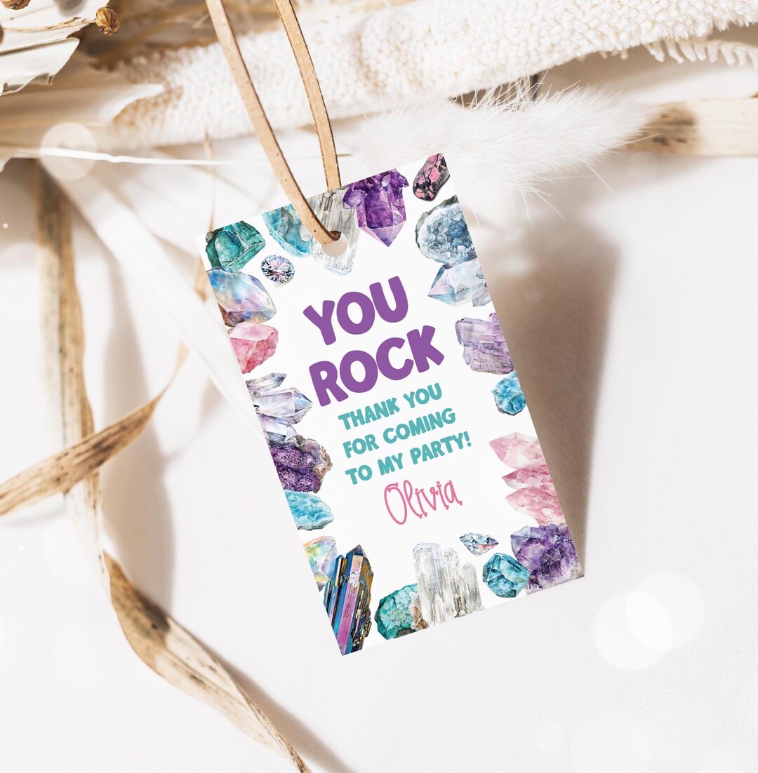 Girl Geology Favor Tag, Rock Birthday Thank You Tags, Geode Crystal Gem ...