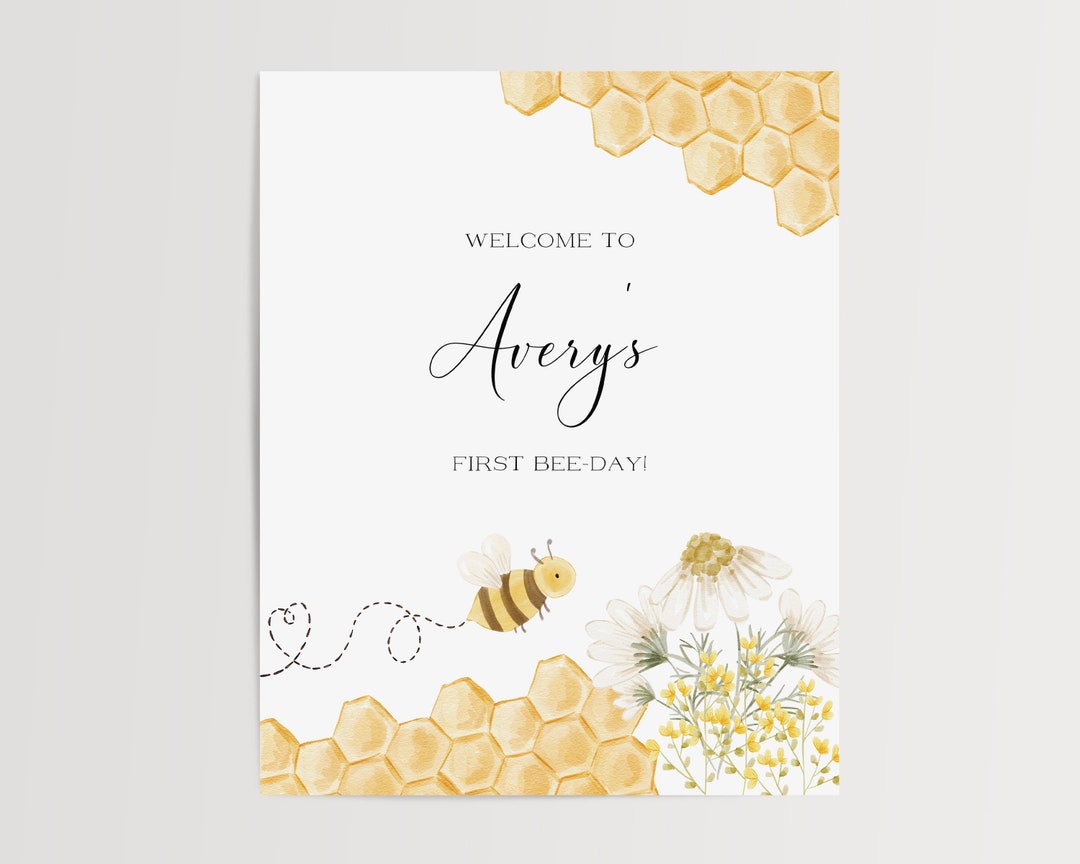 Bee Birthday Party Welcome Sign, Editable Bumble Bee Welcome Sign ...