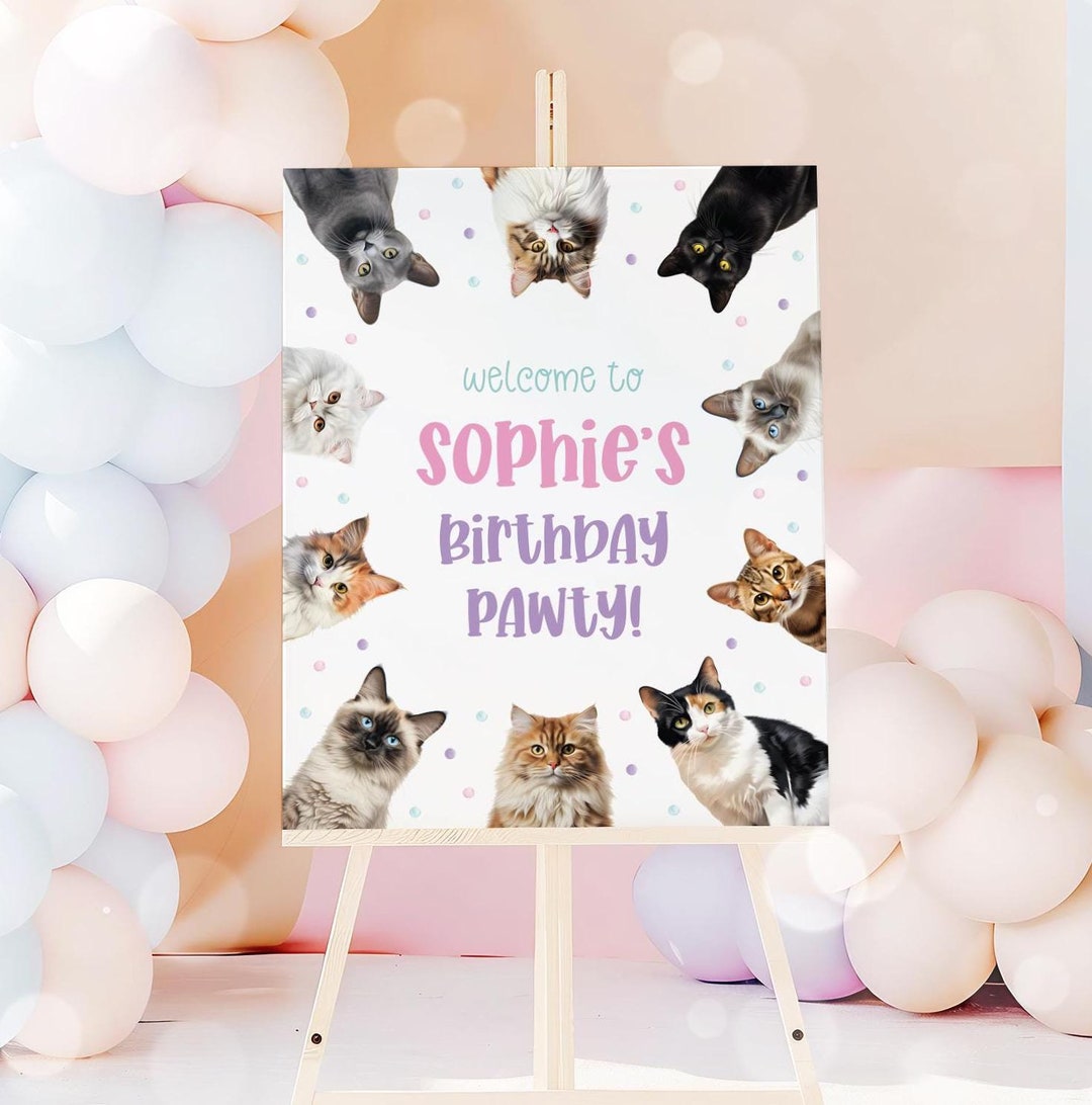 Cat Welcome Sign, Kitten Girl Birthday Sign, Kitty Party Decorations ...