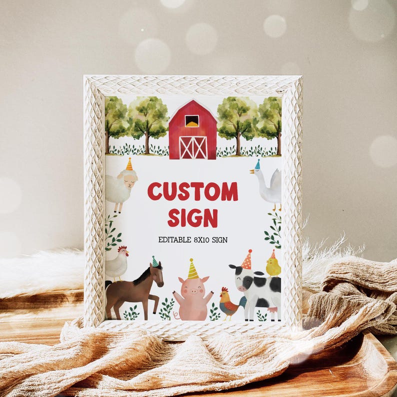 Farm Birthday Editable Sign, Barnyard 8x10 Customizable Party Sign ...