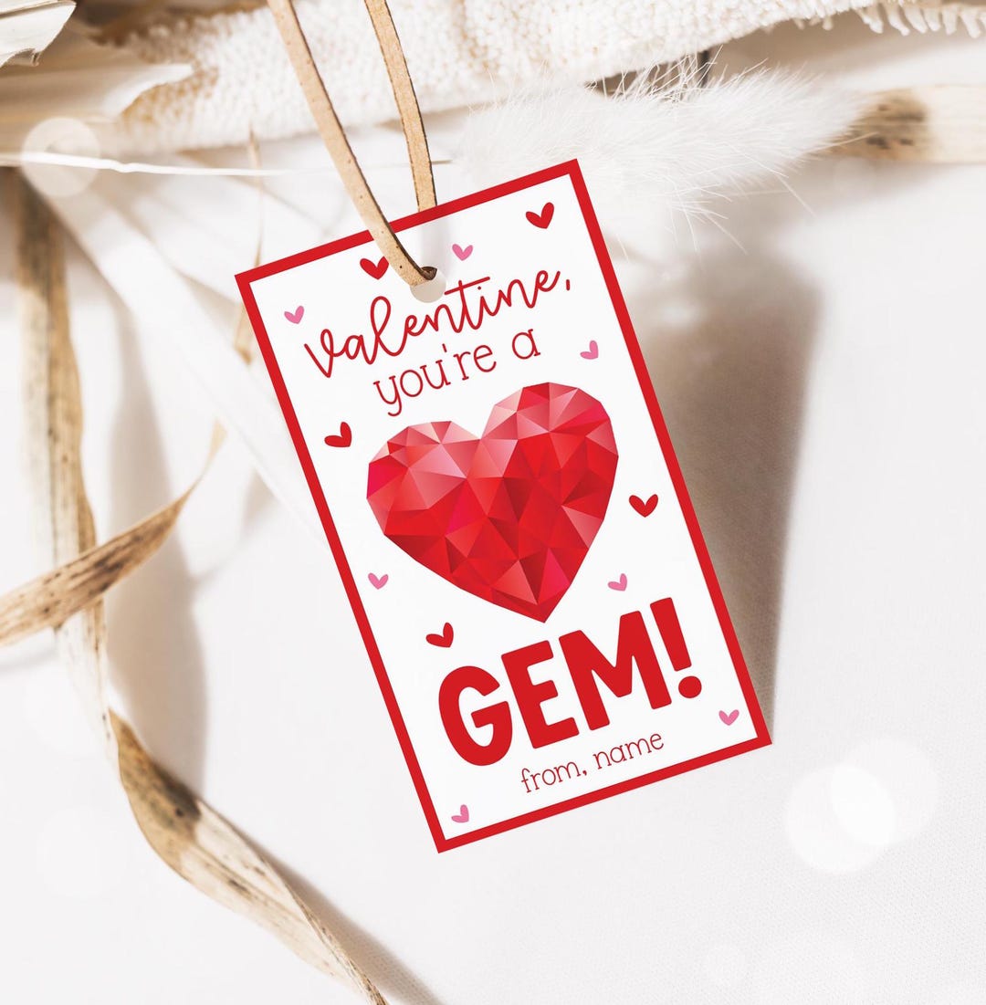 Gem Valentines Day Tag, Rock Valentine Teacher Team Class Gift Tag ...