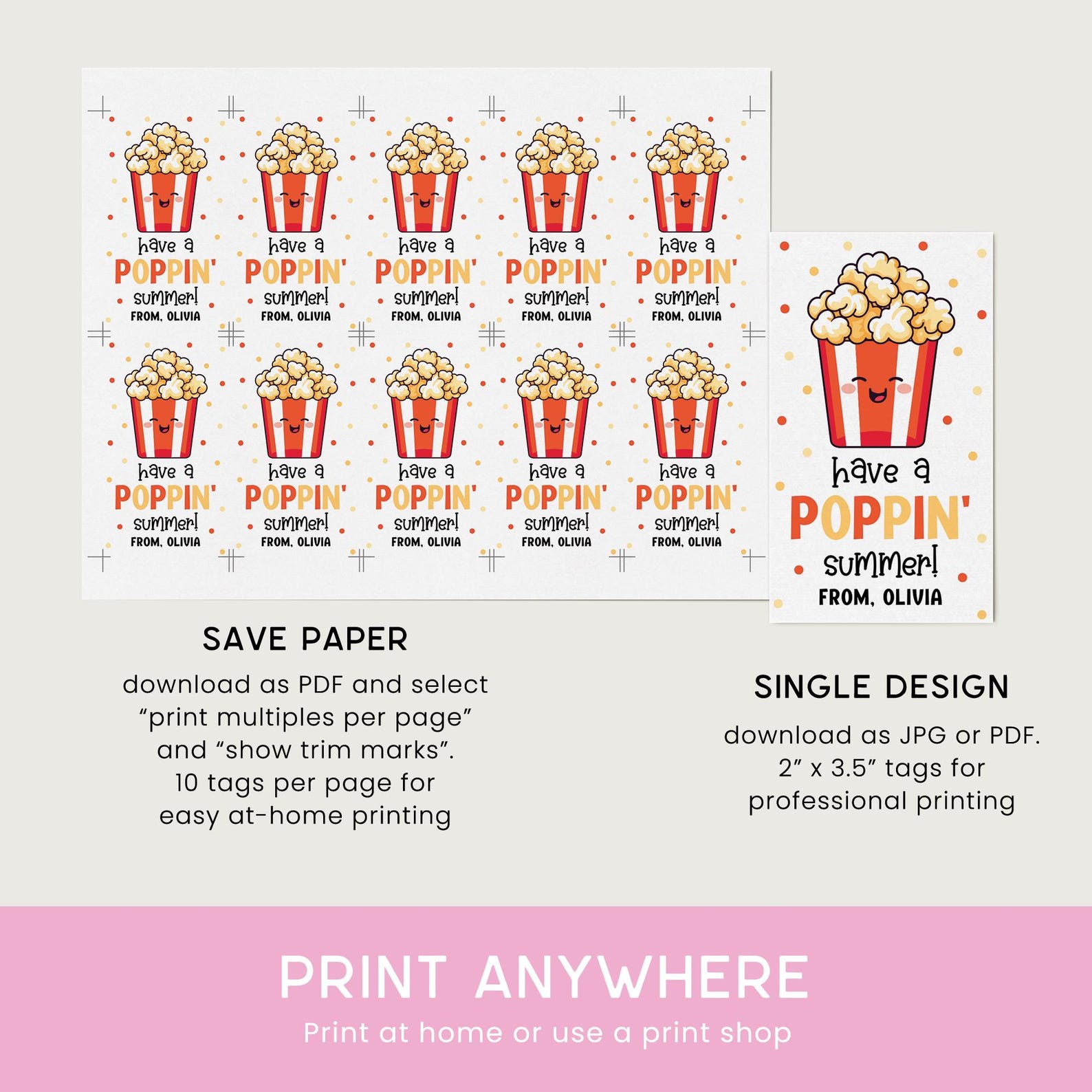 Popcorn End of School Tag, Have a Poppin' Summer Last Day of School Tag ...