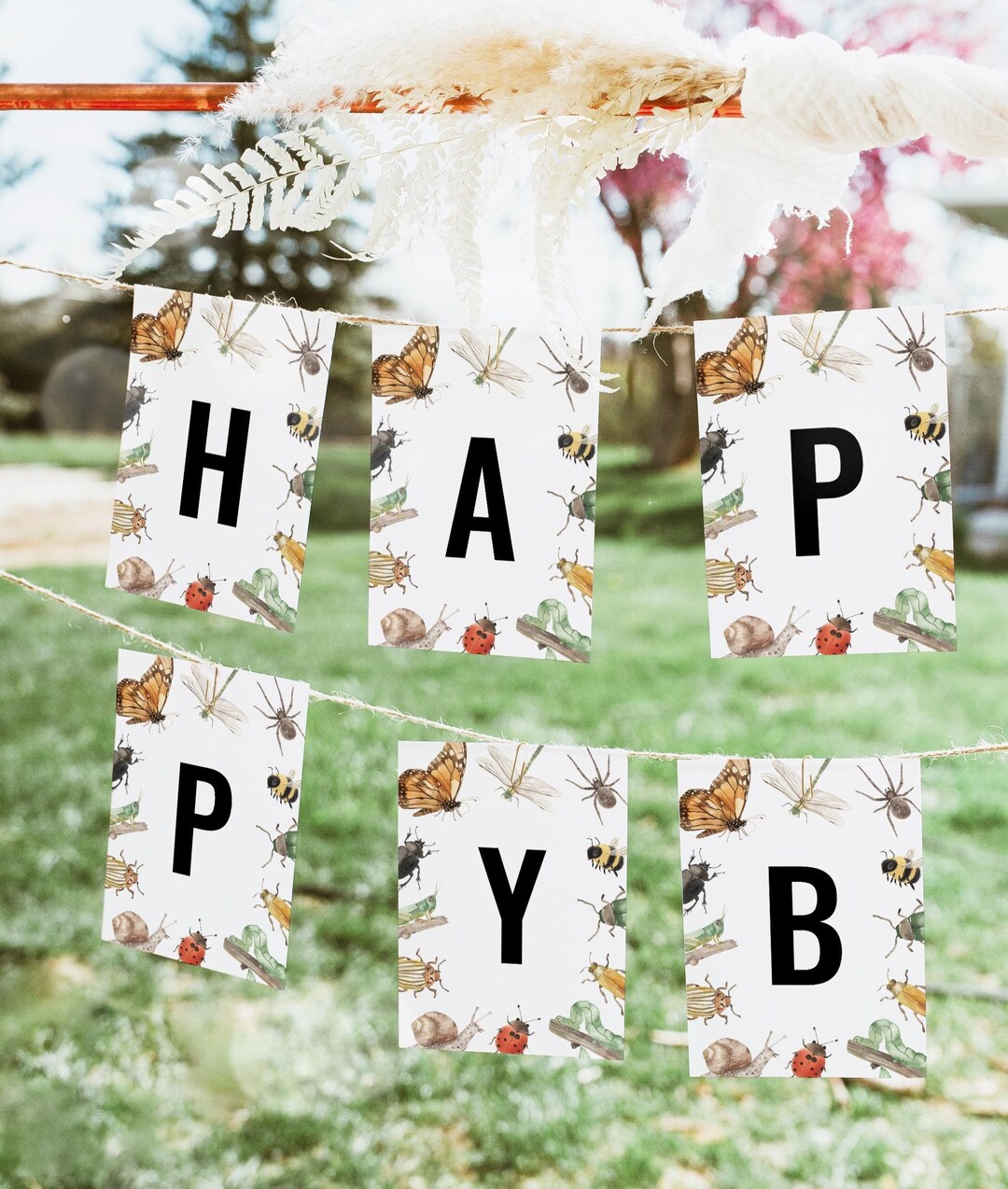 Bug Happy Birthday Banner, Insect Party Banner, Nature Party Outdoor ...