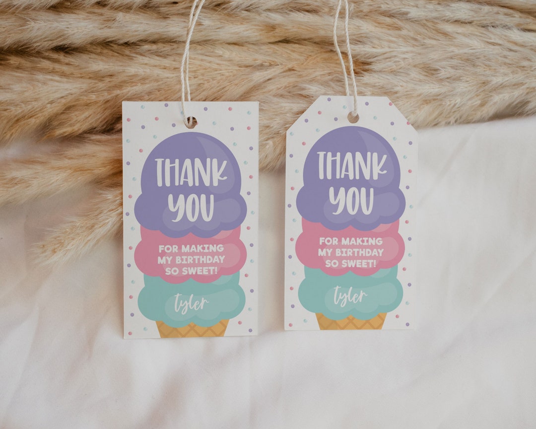 Editable Ice Cream Birthday Party Favor Tag, Ice Cream Girl Birthday ...