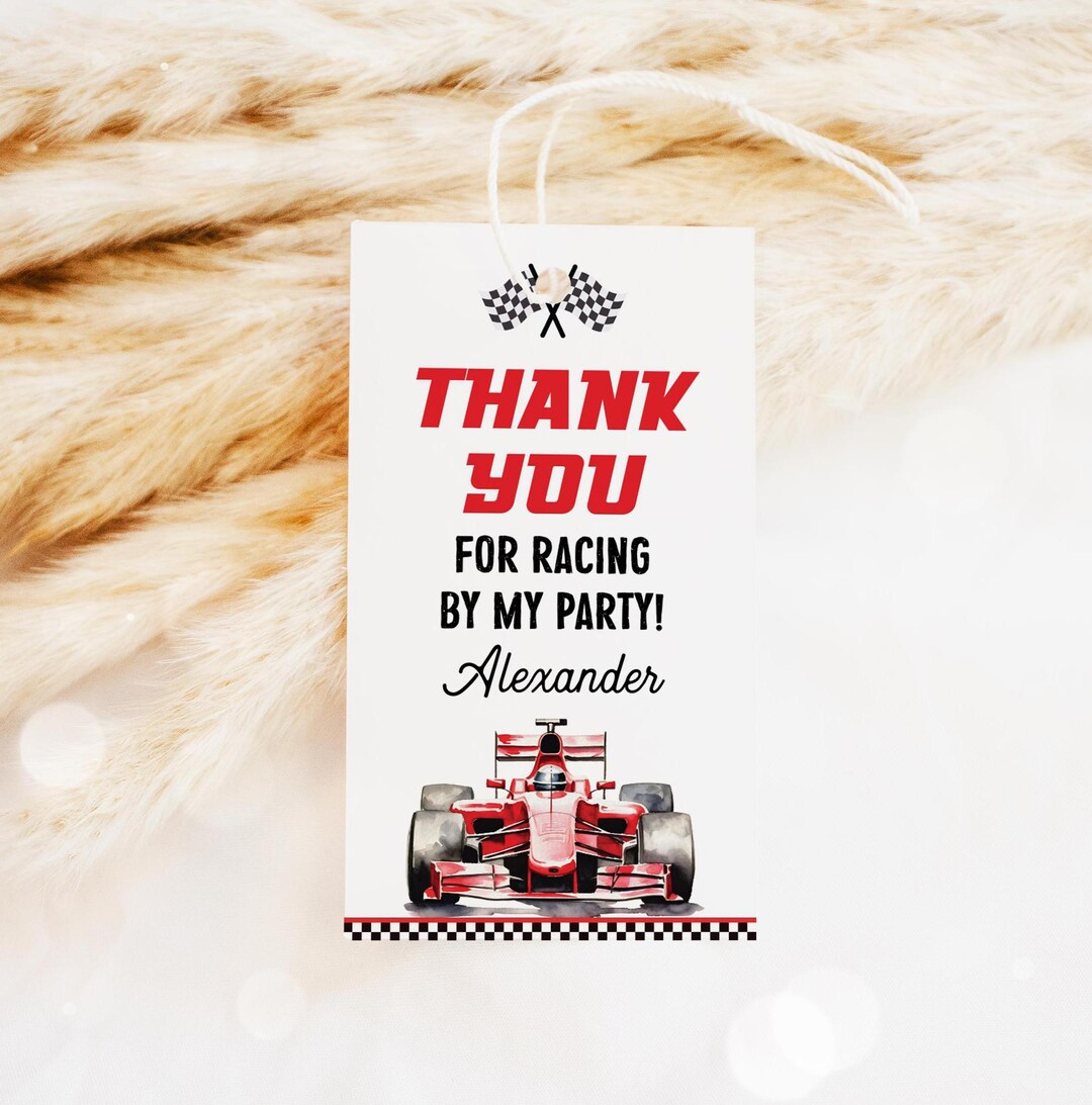 Race Car Favor Tag, Red Racecar Birthday Thank You Tags, Racing Gift ...