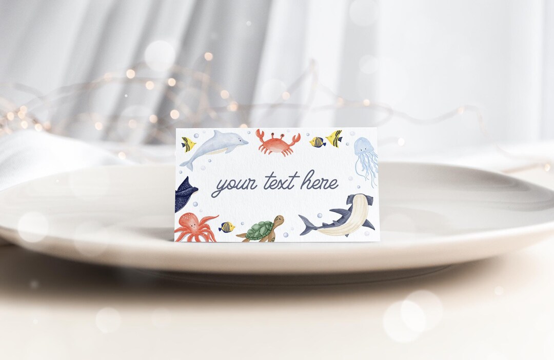 Editable Under the Sea Food Labels Dolphin Turtle Fish Sea Animals ...