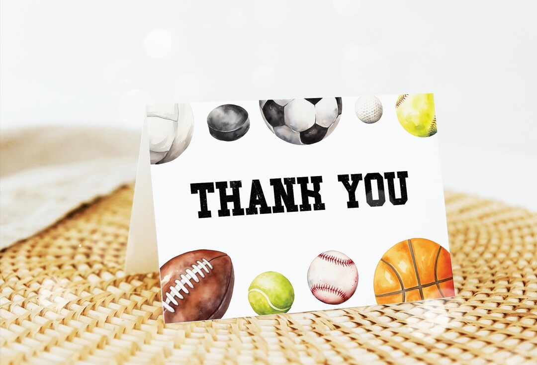 Sports Folded Thank You Card Sports Birthday Thank You Rookie Year ...