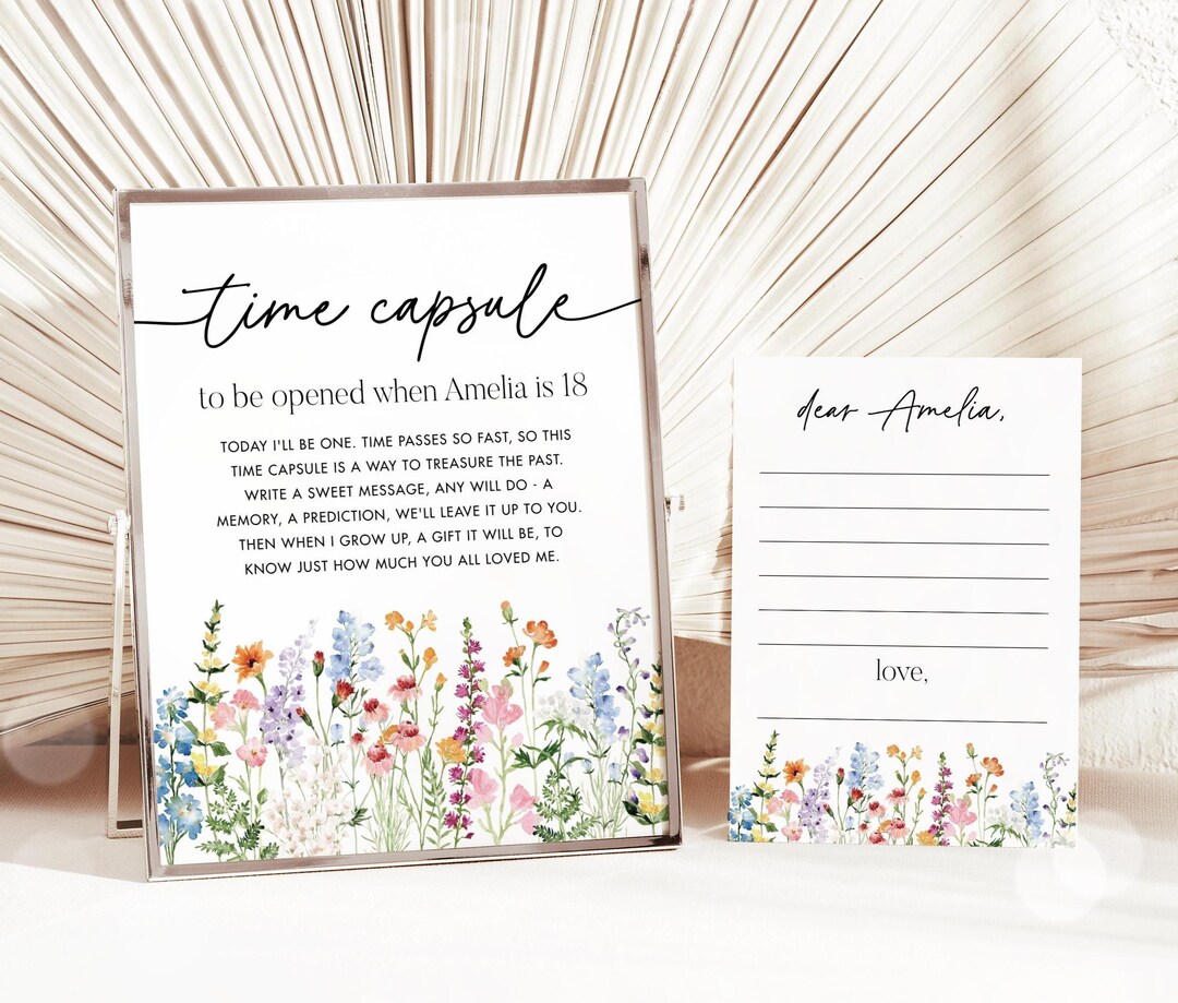 Wildflower Time Capsule, Wild Flower Girl 1st Birthday Party Guest Book ...