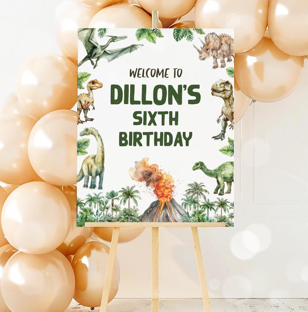 Dinosaur Welcome Sign, Dino Birthday Sign, T-rex Jurassic Theme Party ...