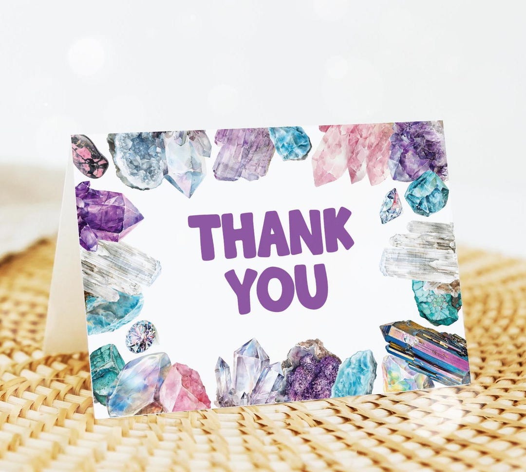 Girl Geology Thank You Card, Rock Birthday Thank You, Geode Crystal Gem ...