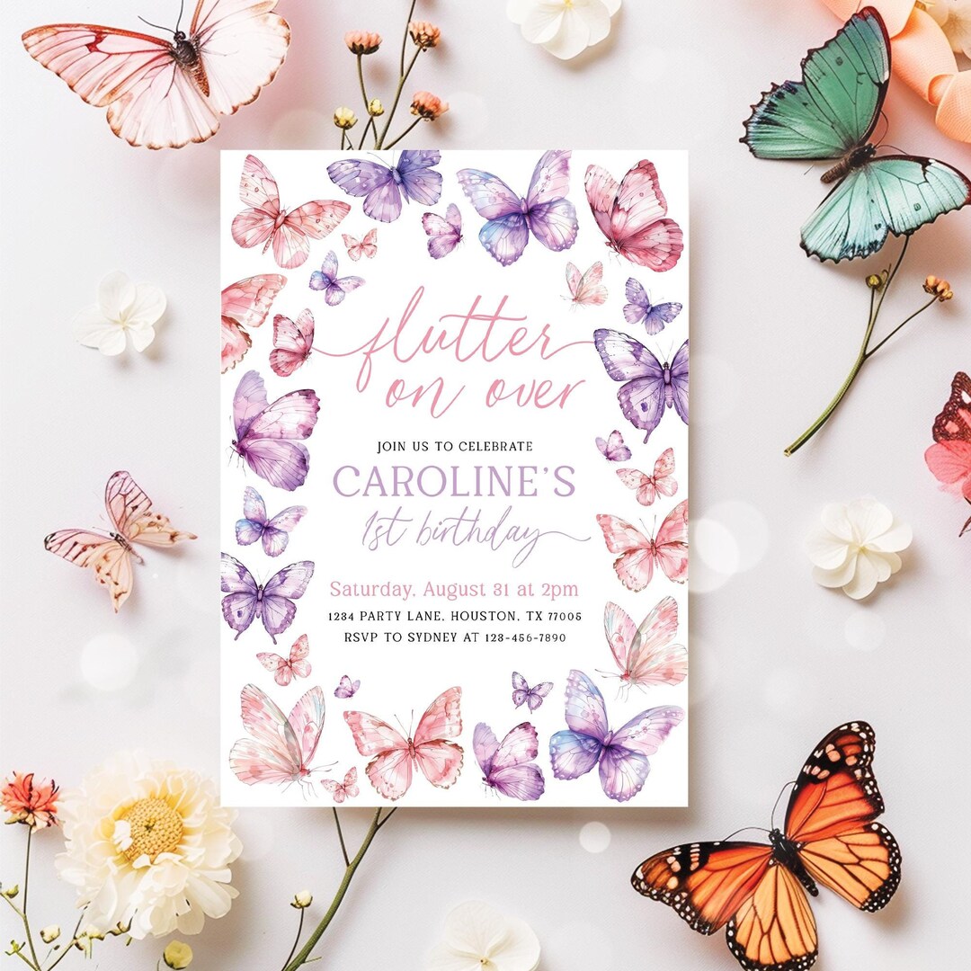 Butterfly Birthday Invitation, Butterfly Invite, Flutter on Over ...