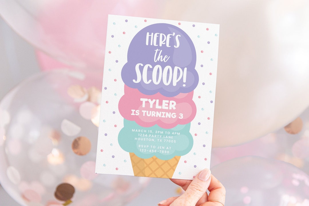 Editable Ice Cream Party Invitation Ice Cream Truck Girl Birthday ...