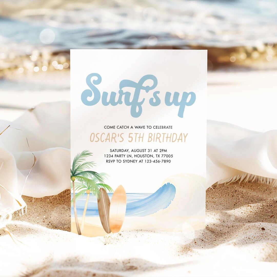 Surfing Birthday Invitation, Surf Invitation, Beach Waves Surf's up ...