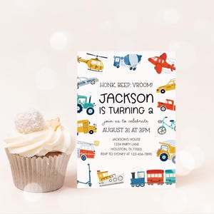 Transportation Birthday Invitation, Things That Go Party, Honk Beep ...