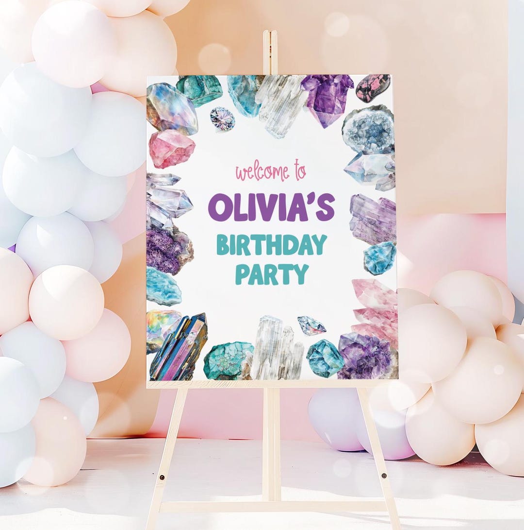 Girl Geology Welcome Sign, Rock Birthday Sign, Geode Crystal Gem Theme ...