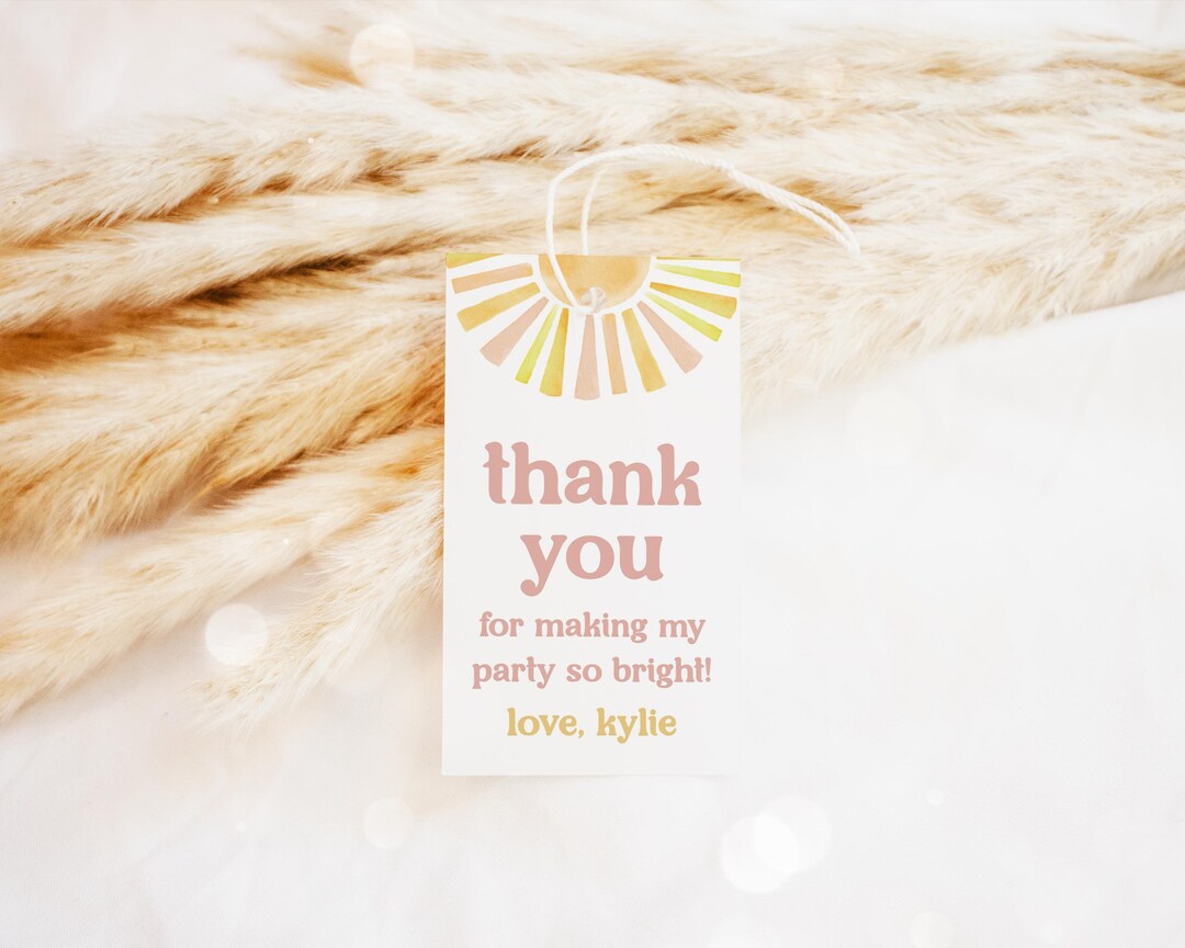 Editable Sun Birthday Party Favor Tag, Sunshine Thank You Tags, Boho ...