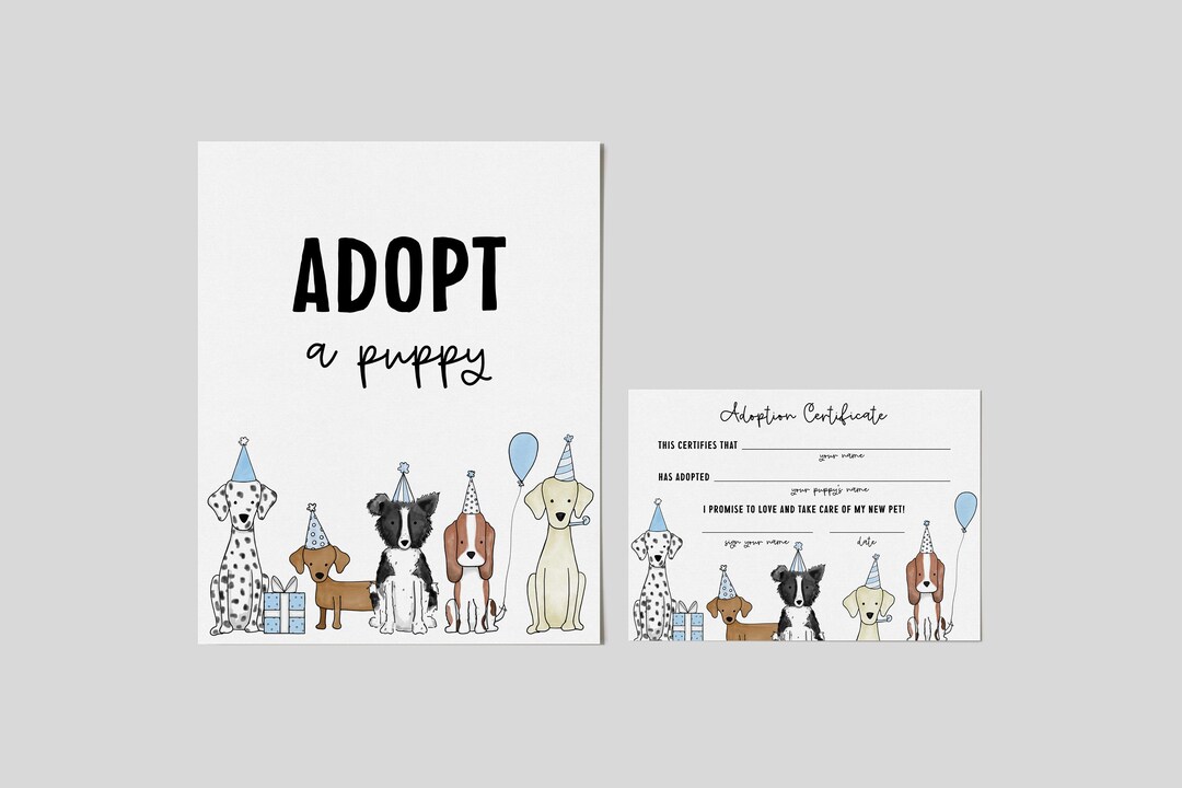 Adopt a Puppy Birthday Sign, Dog Adoption Certificate, Puppy Adoption ...