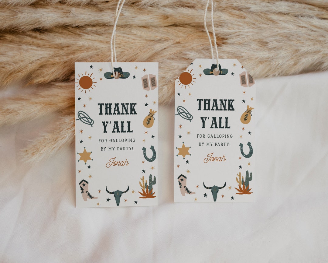 Cowboy Birthday Party Favor Tag Editable Template, Wild West Thank You ...